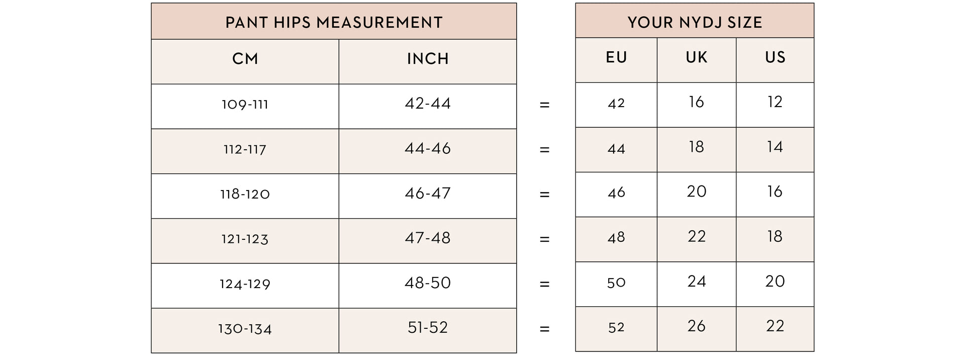 NYDJ SIZE CHART