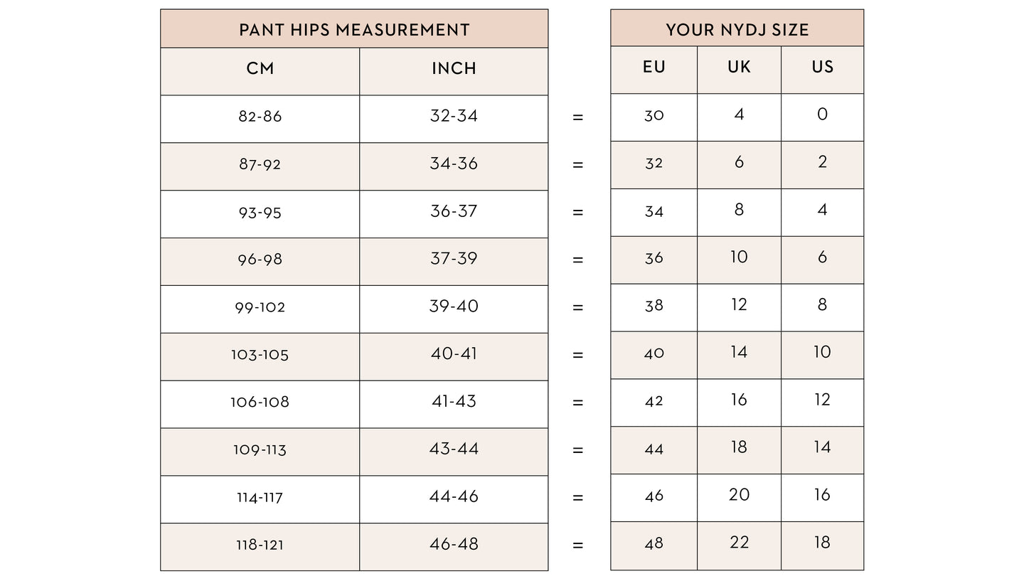 NYDJ SIZE CHART